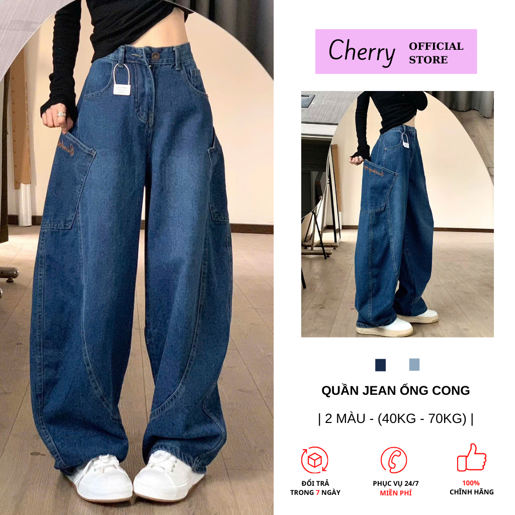Quần jeans ống cong form rộng cạp thường thiết kế túi lớn phong cách ...