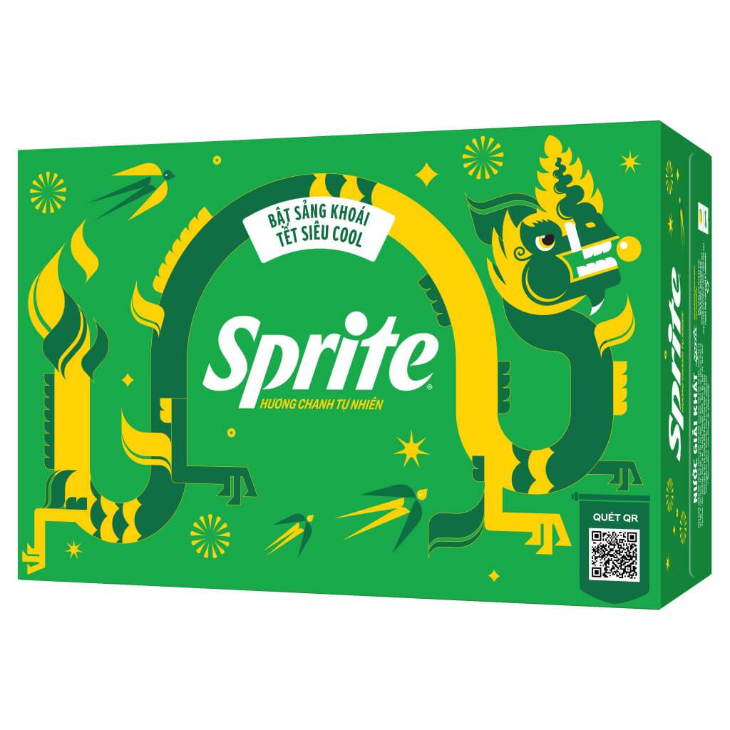 Thùng 24 lon và Lốc 6 chai nước ngọt có ga Sprite hương chanh 390ml và ...
