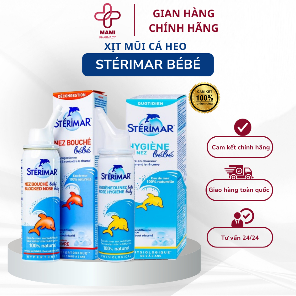Xịt mũi cá heo Sterimar BéBé màu cam và xanh cho bé sơ sinh 100ml ...
