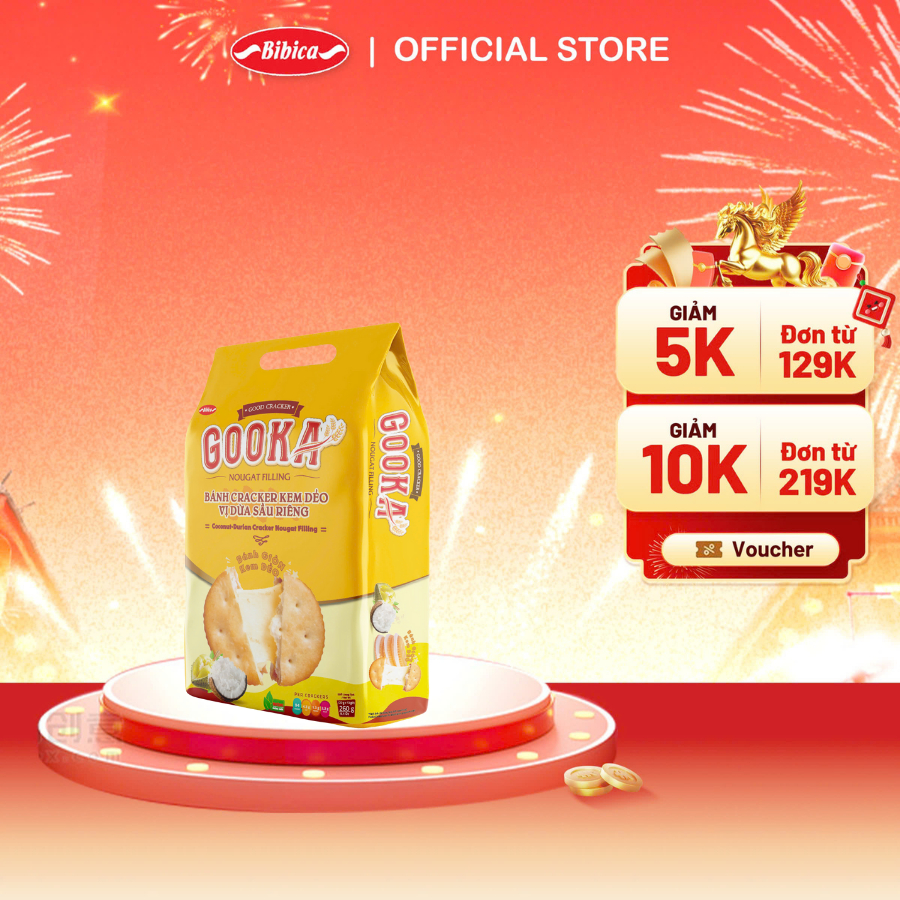 Bánh Gooka Cracker Nougat Filling vị Dừa Sầu Riêng Bibica Túi QX 260g ...