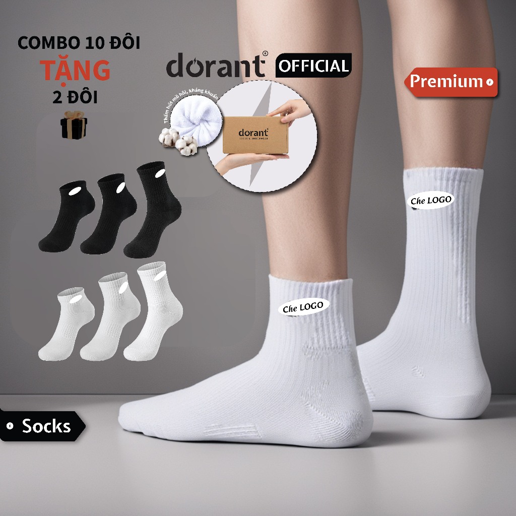 Combo 10 đôi tất thể thao trắng đen thể thao, vớ nam nữ trơn cotton dệt ...