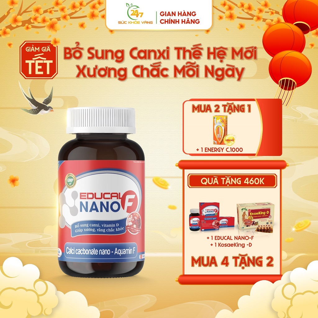 Viên uống Canxi EDUCAL Nano F giúp xương răng chắc khỏe, giảm nguy cơ ...