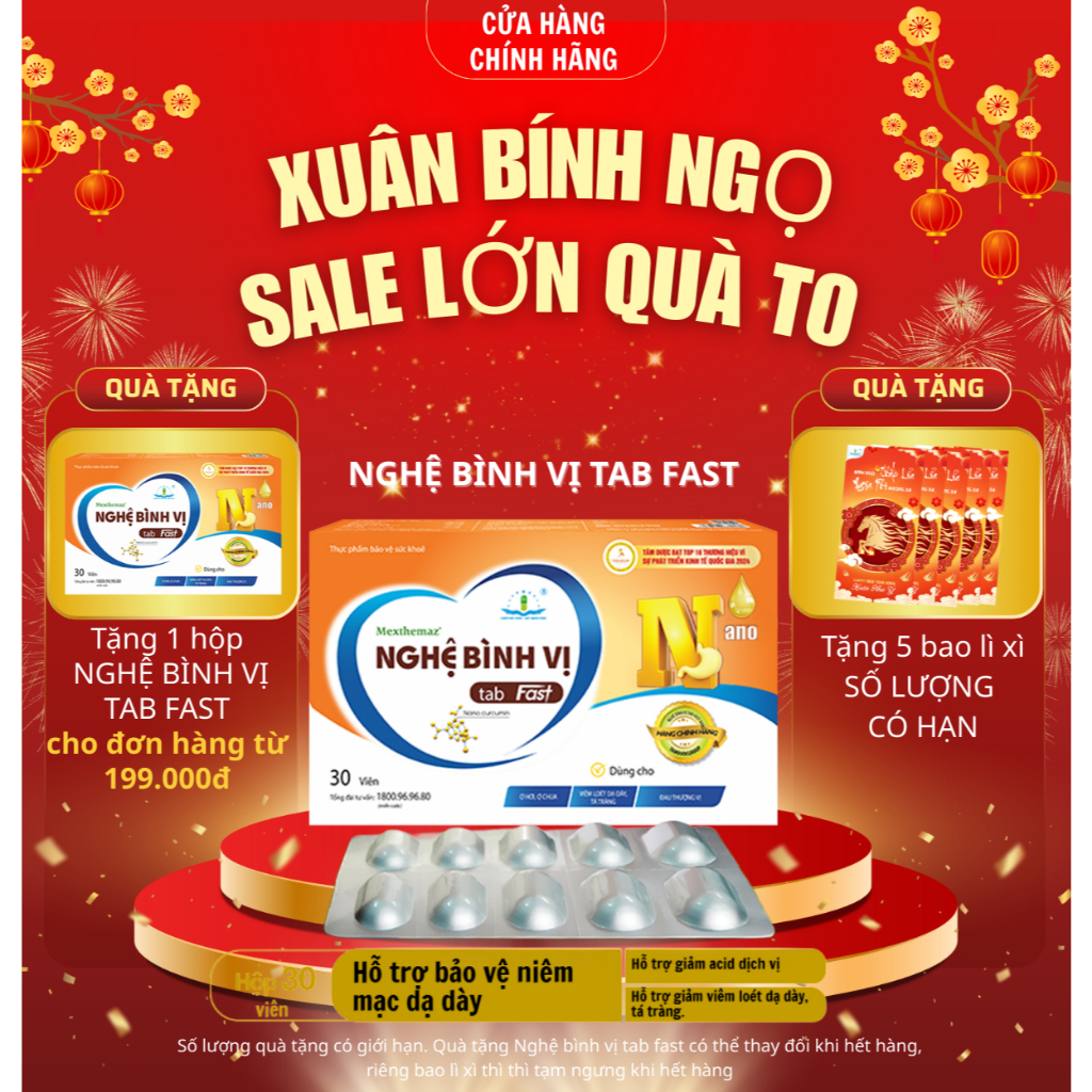 [Hộp 30v] NGHỆ BÌNH VỊ Tab Fast Nano N Tâm Dược hỗ trợ giảm triệu chứng ...