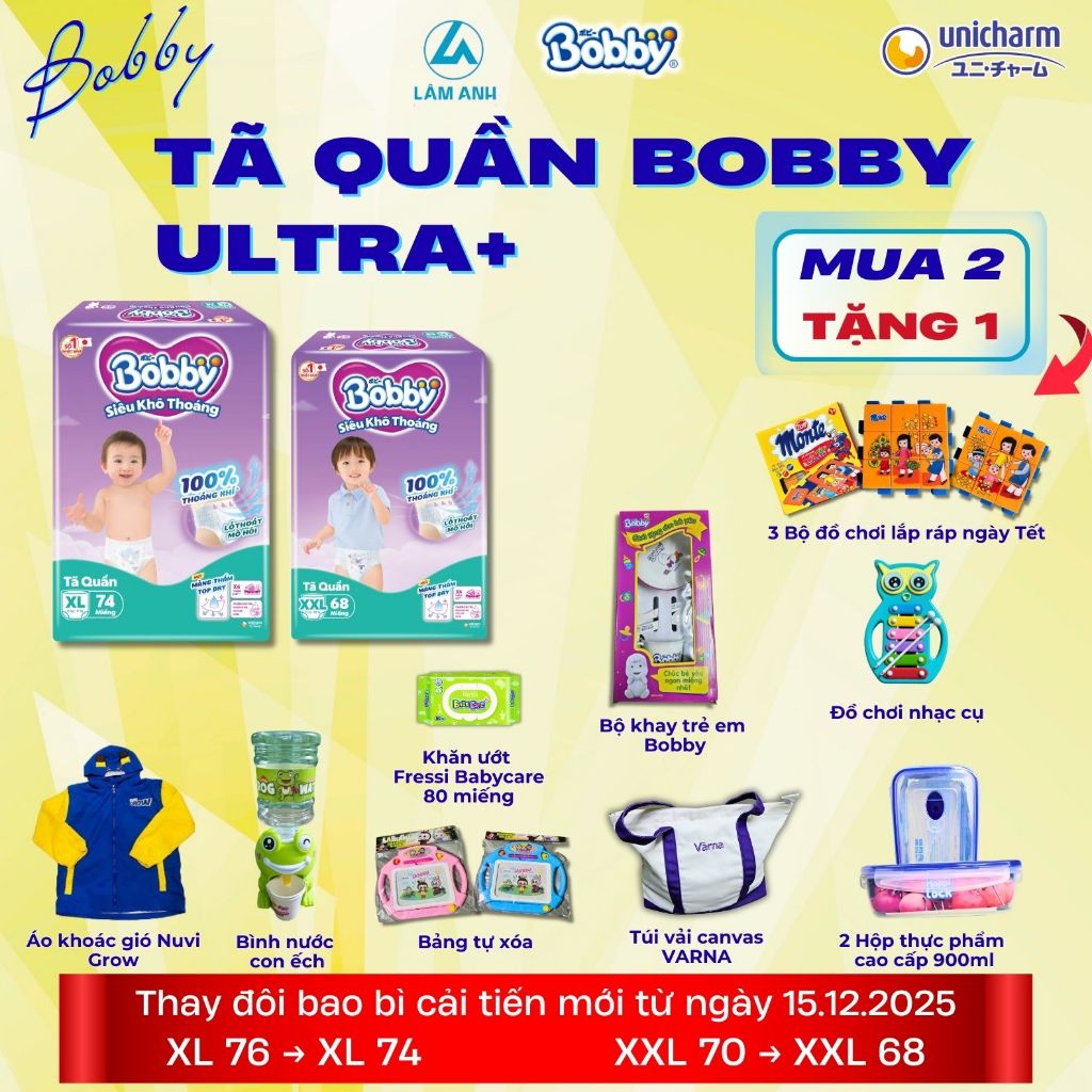 [QUÀ TẶNG] Combo 2 gói Tã Quần Bobby ultra+ – Siêu Thấm Hút, Êm Ái, Khô ...