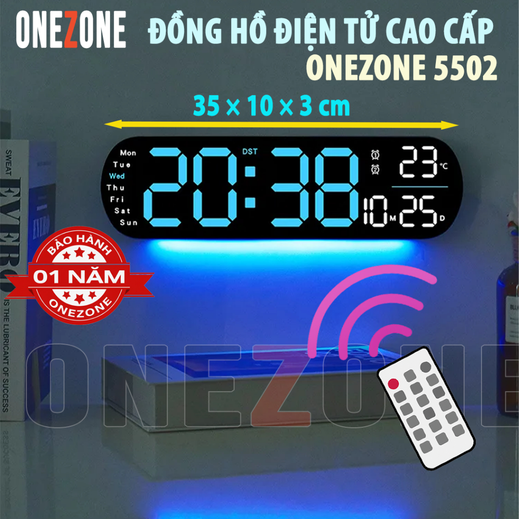 Đồng hồ điện tử LED ONEZONE 5502 - Remote – Dài 35 cm - Treo tường 2 ...