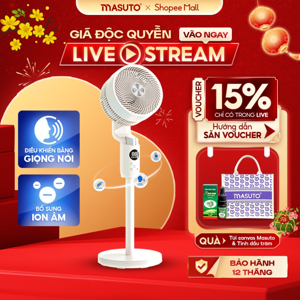 Quạt Điện Cây Masuto Thông Minh AI Điều Khiển Giọng Nói Phát Ion Âm ...