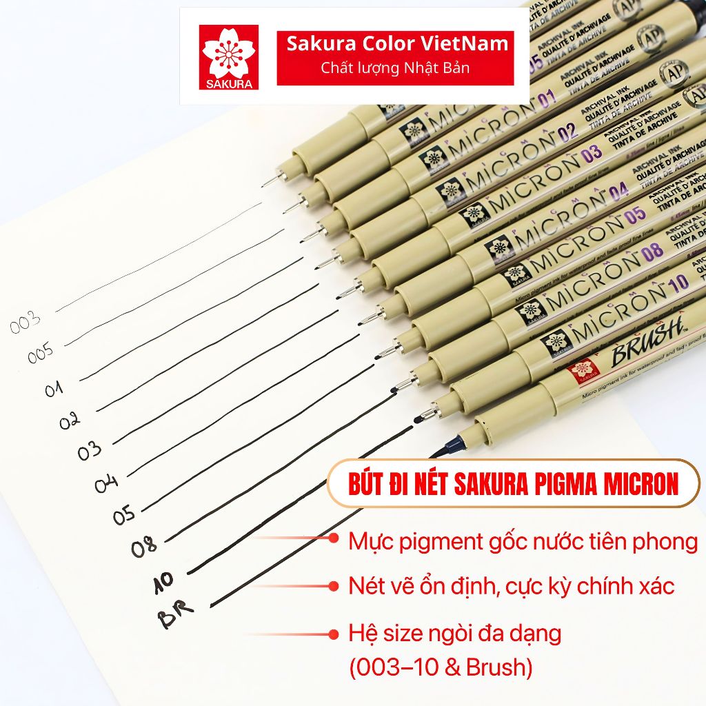 Bút Line Đen Đi Nét Kháng Nước Sakura Pigma Micron, Nhiều Size Ngòi 005 ...
