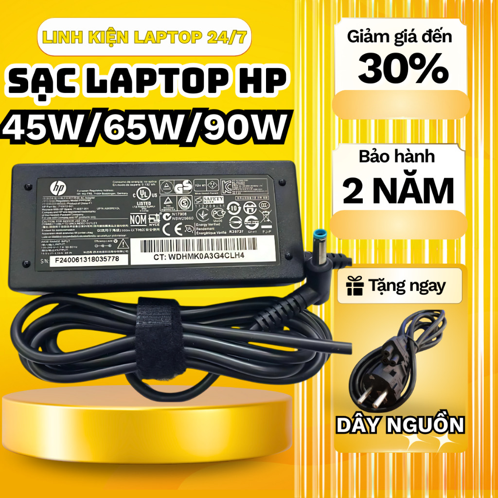 Sạc Laptop HP Chân Kim nhỏ, Chân Kim To 2.31A 45W, 3.33A - 65W, 4.74A ...
