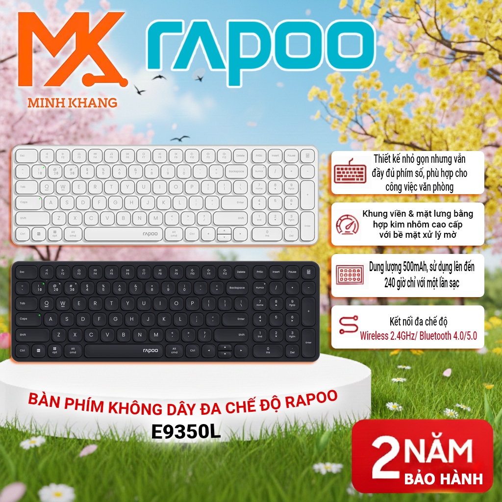 Bàn phím Không Dây RAPOO E9350L Multi-mode – Siêu Mỏng, Phím Cắt Kéo Êm ...