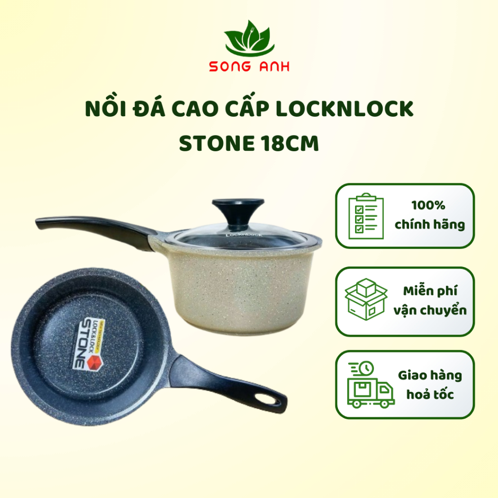 Quánh đá cao cấp Lock&Lock Stone 18cm chống dính - nồi đá kèm nắp kính ...