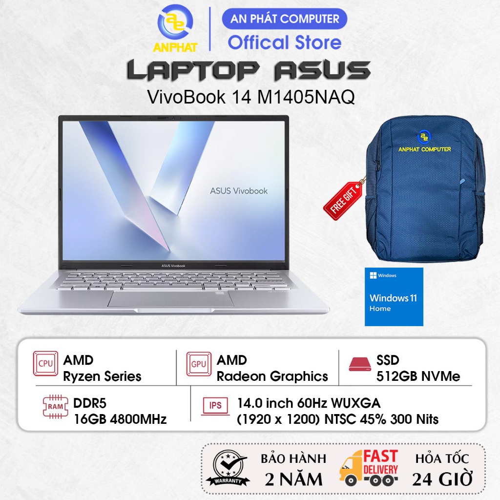 Laptop ASUS VivoBook 14 M1405NAQ-LY010W, Ryzen 5 150, 16GB RAM, 512GB ...