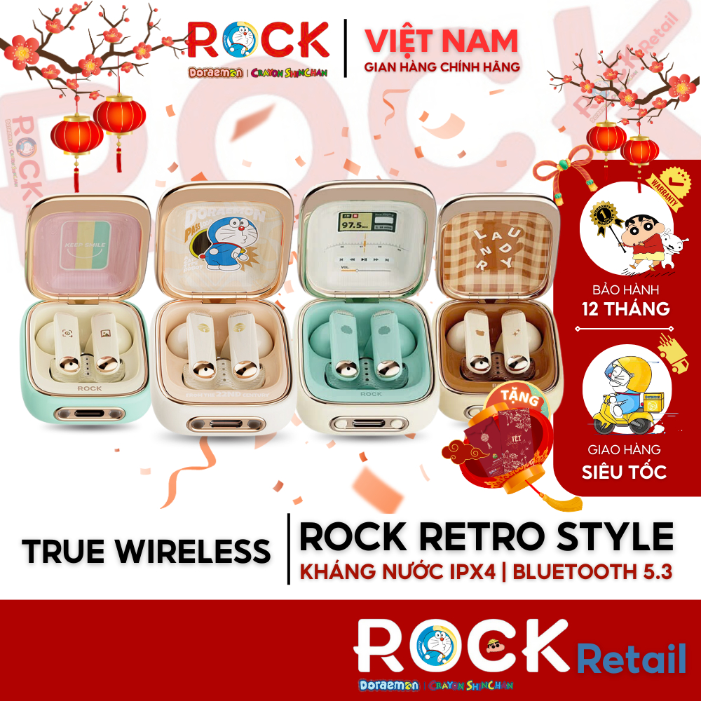Tai Nghe Bluetooth TWS ROCK Retro Style True Wireless Stereo Nghe Nhạc ...