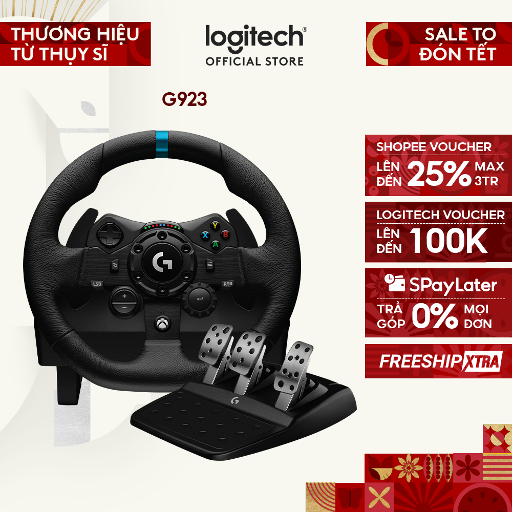 Vô lăng & bàn đạp chơi game Logitech G923 - Phản hồi lực TRUEFORCE, ly ...