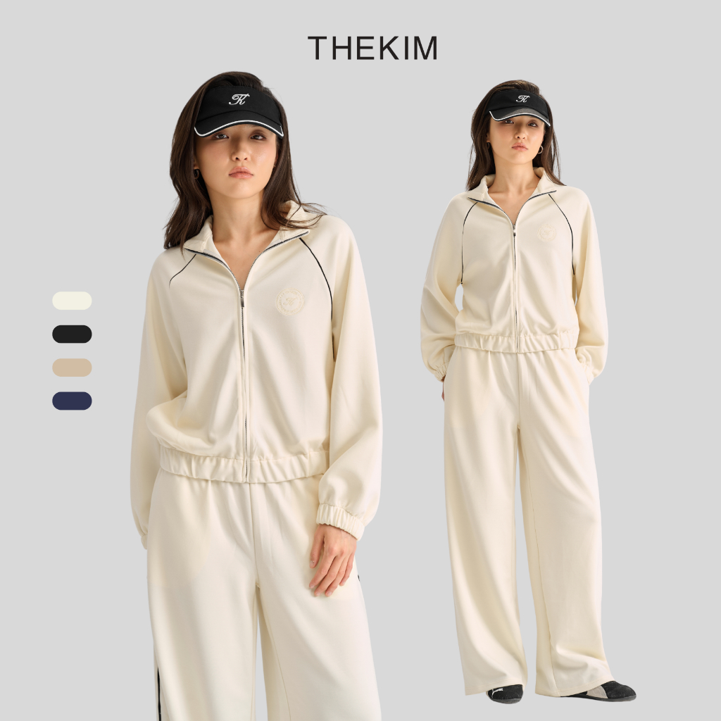 THEKIM Set bộ nỉ Vera Line áo khoác kéo khóa phối line mix quần suông ...