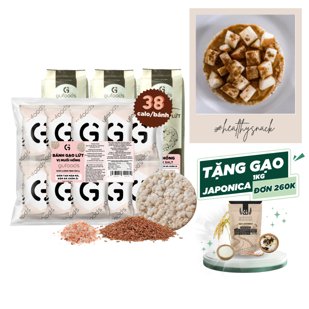 Bánh gạo lứt GUfoods Muối hồng - Không chiên dầu, Không đường, Eat ...