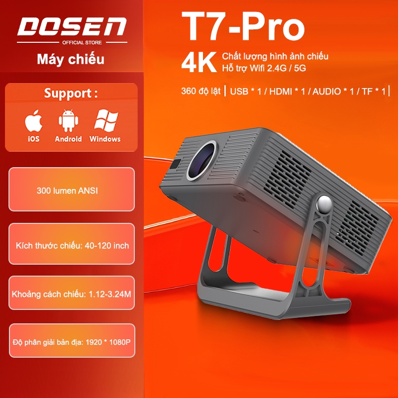 Dosen Pro Máy chiếu T7 Pro Full HD 1080P 4K mini Android 13 WiFi 2,4/5G ...