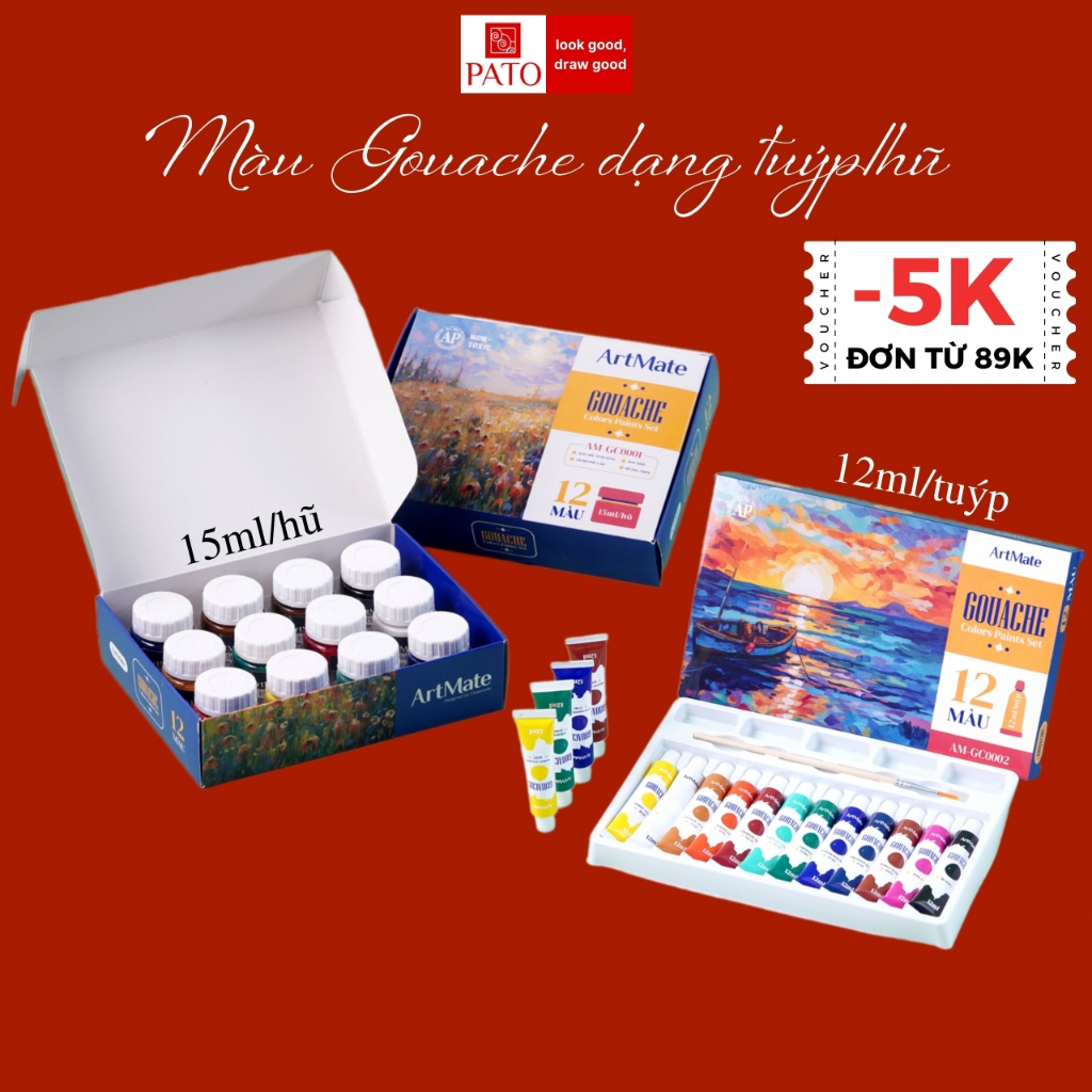 Màu Gouache 12 Màu Dạng Hũ 15ml/ Tuýp 12ml ARTMATE Có Độ Che Phủ Cao ...