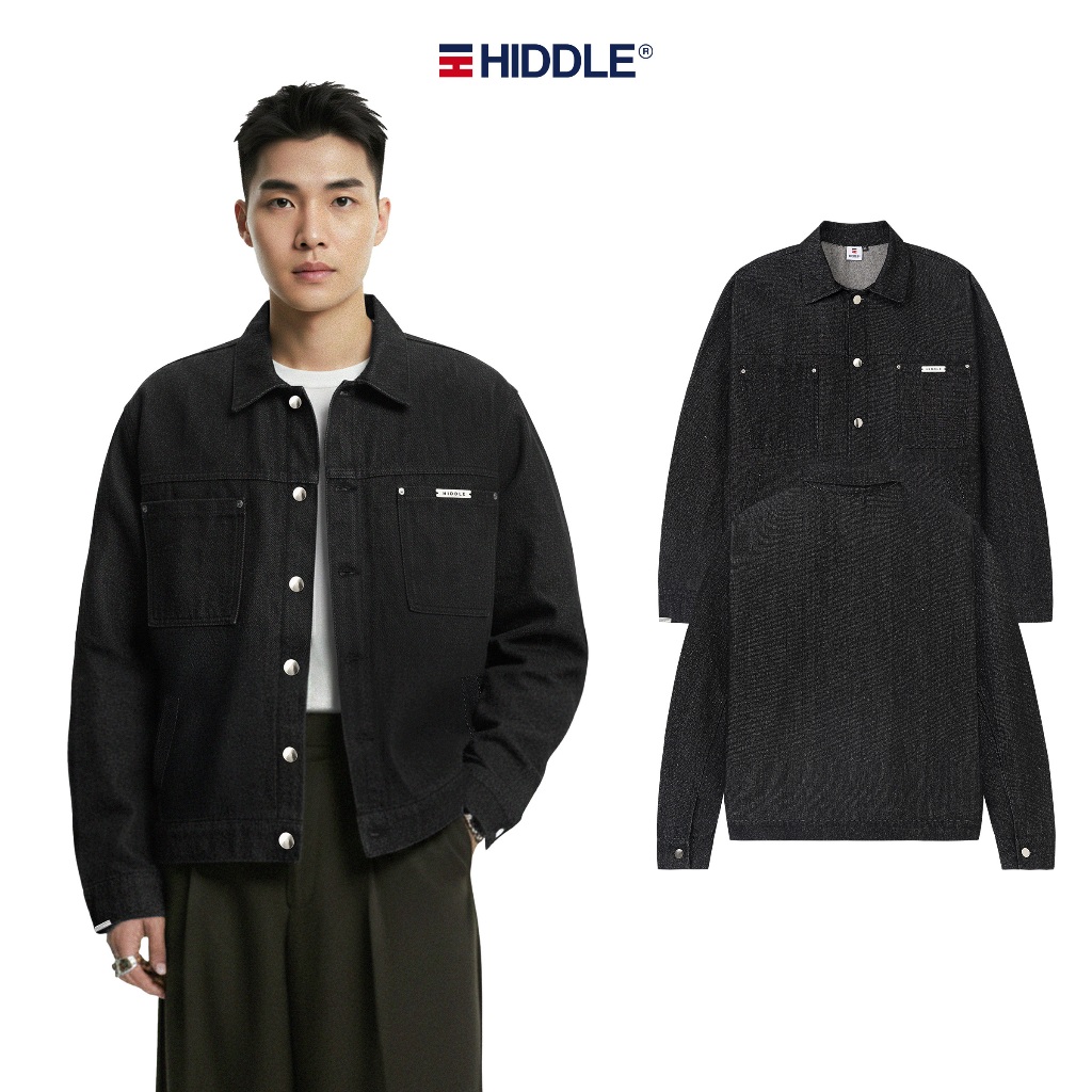 Áo khoác jean nam đen cổ bẻ có túi HIDDLE nút gài kim loại | H-AK3 ...
