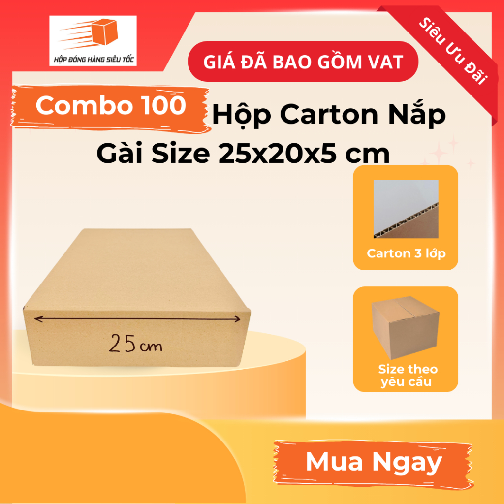 [Combo] Hộp Carton 25x20x5cm 3 Lớp ( Giá Đã Gồm VAT - Thùng Giấy Hộp ...