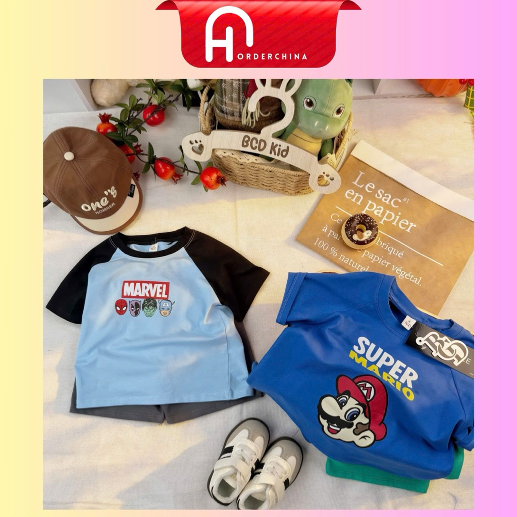 Set 2 bộ bé trai super mario marvel tone xanh dương chất cotton mềm mịn ...