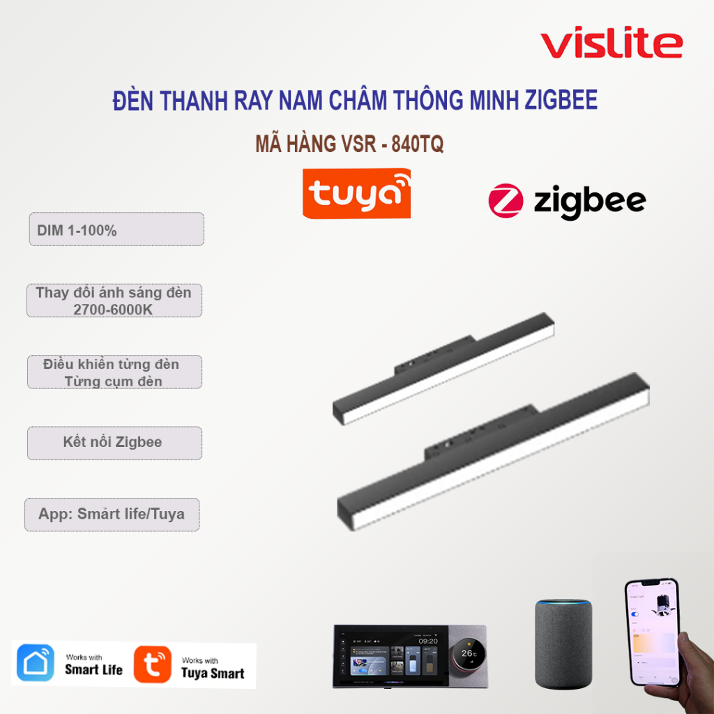 Đèn ray nam châm tán quang thông minh Zigbee Vislite, Công suất 12W/20W ...