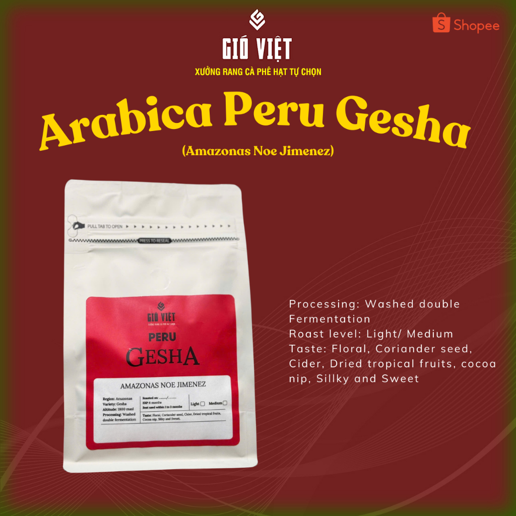 Cà phê Arabica Peru Amazonas Noe Jimenez Geisha - Floral, Dried ...