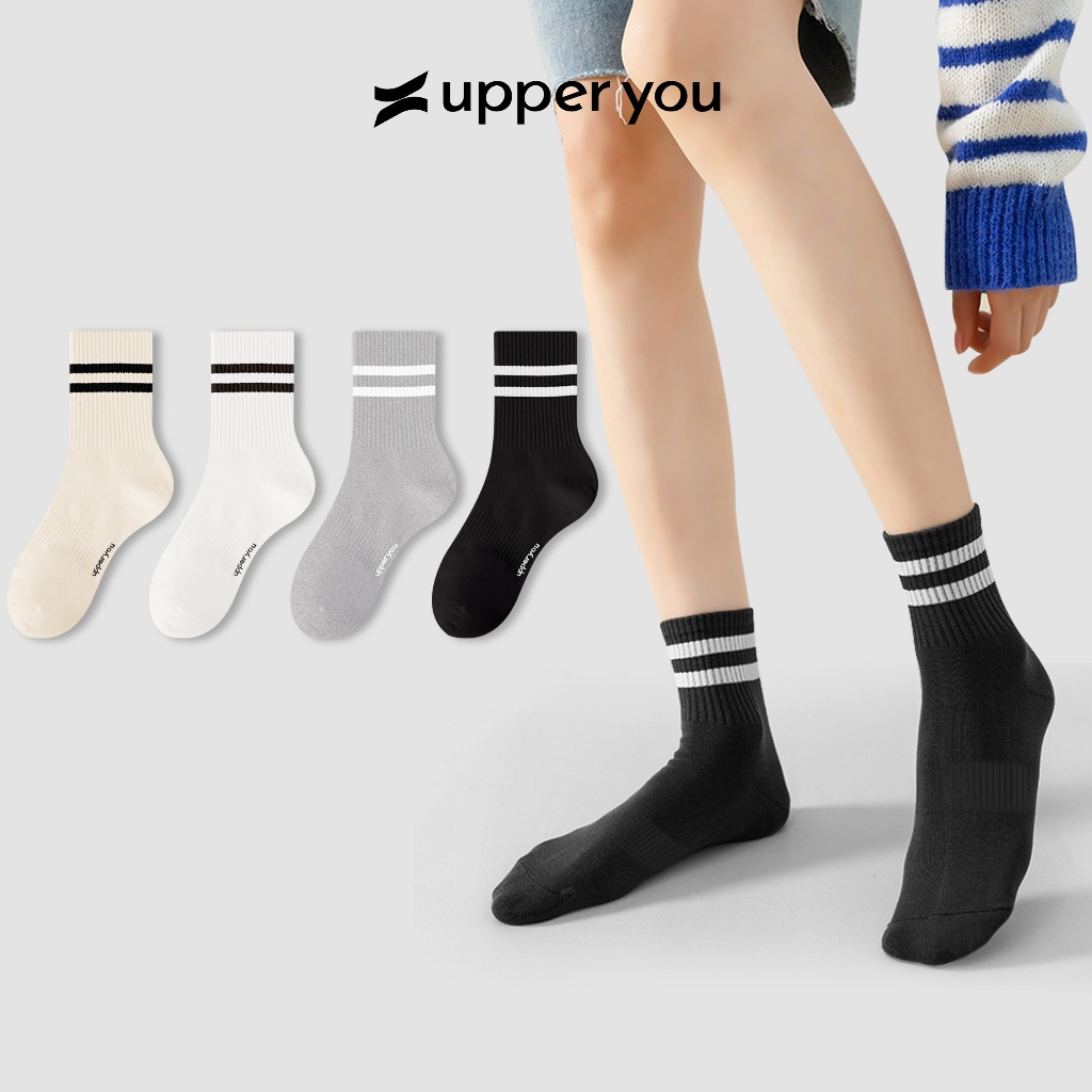 Tất Vớ Nam Nữ Cổ Trung UPPER YOU Cotton Tự Nhiên Thiết Kế Sọc Gân Kẻ ...