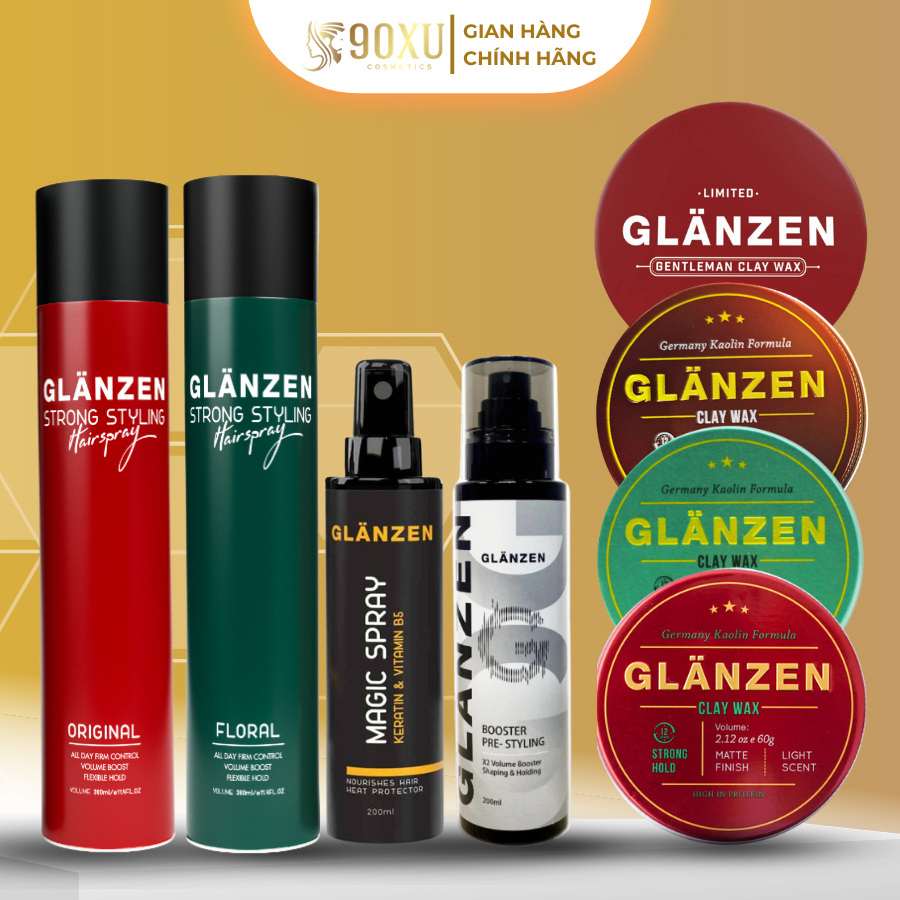 Sáp Vuốt Tóc Glanzen Clay Wax, gôm xịt tóc, xịt tạo phồng tóc, tạo kiểu ...