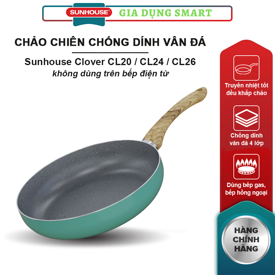 Chảo chiên chống dính vân đá Sunhouse Clover CL20, CL24, CL26 sản xuất ...