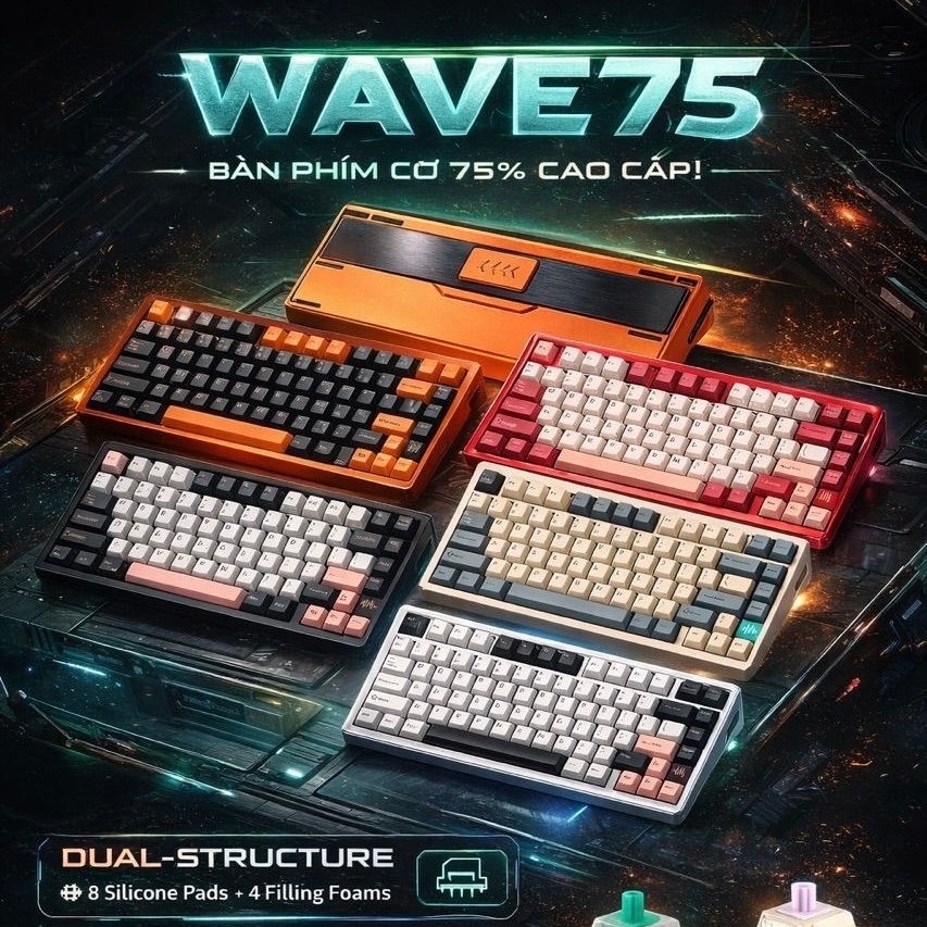 PMO WAVE75 QMK bàn phím cơ nhôm CNC kết nối 3 chế độBảo hành mới chính ...