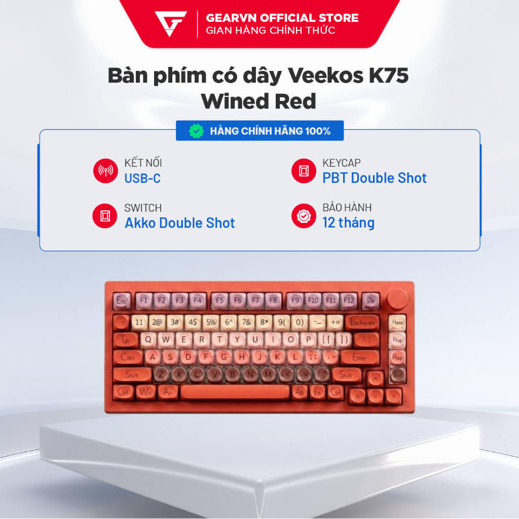 Bàn phím có dây Veekos K75 Wined Red - Hot Swappable - LED RGB | Shopee ...