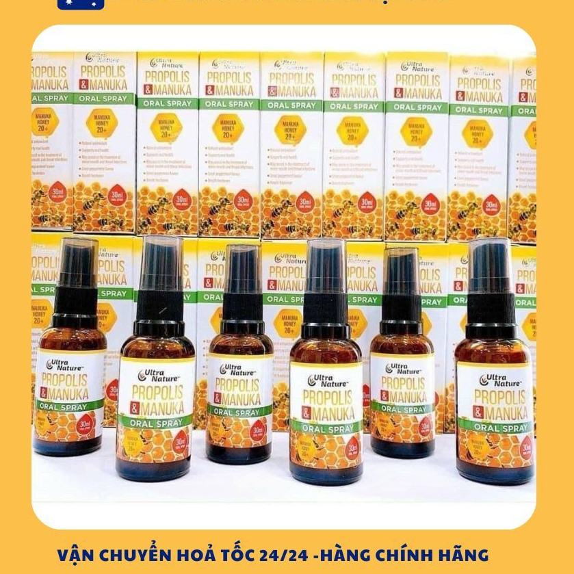 Xịt keo ong Ultra Nature Propolis & Manuka Oral Spray 30ml, Hàng chuẩn ...