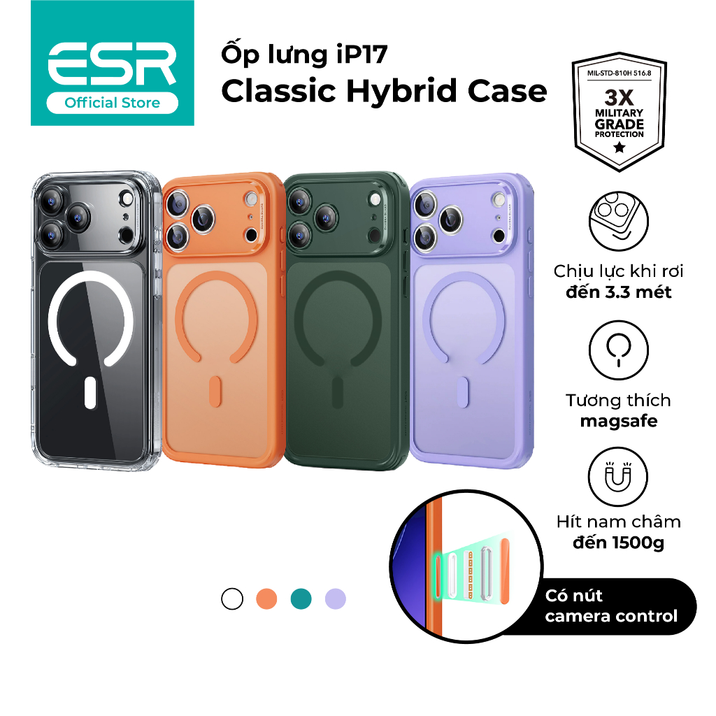 Ốp lưng ESR Classic Hybrid Case HaloLock dành cho iP17 series đạt chứng ...