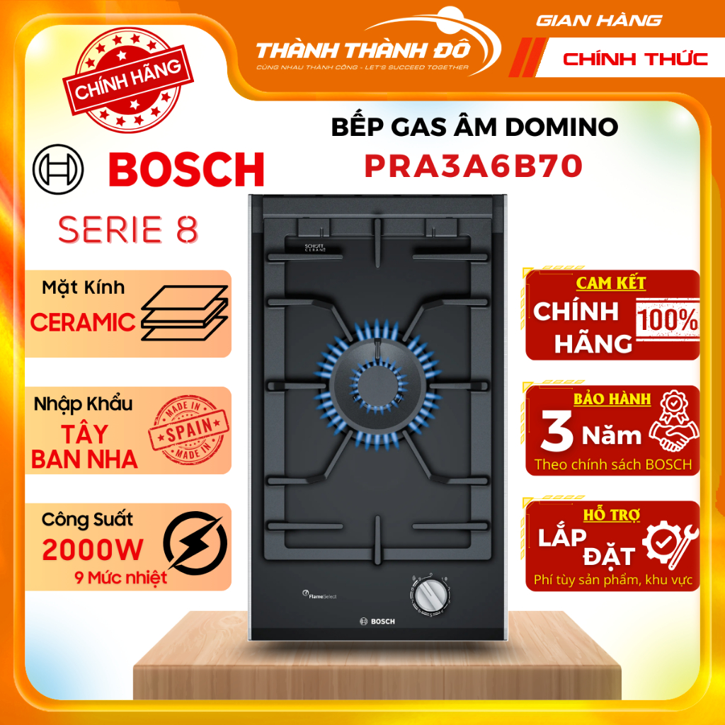 [CHÍNH HÃNG] Bếp Domino Gas BOSCH PRA3A6B70 Serie 8 - Nhập khẩu Tây Ban ...