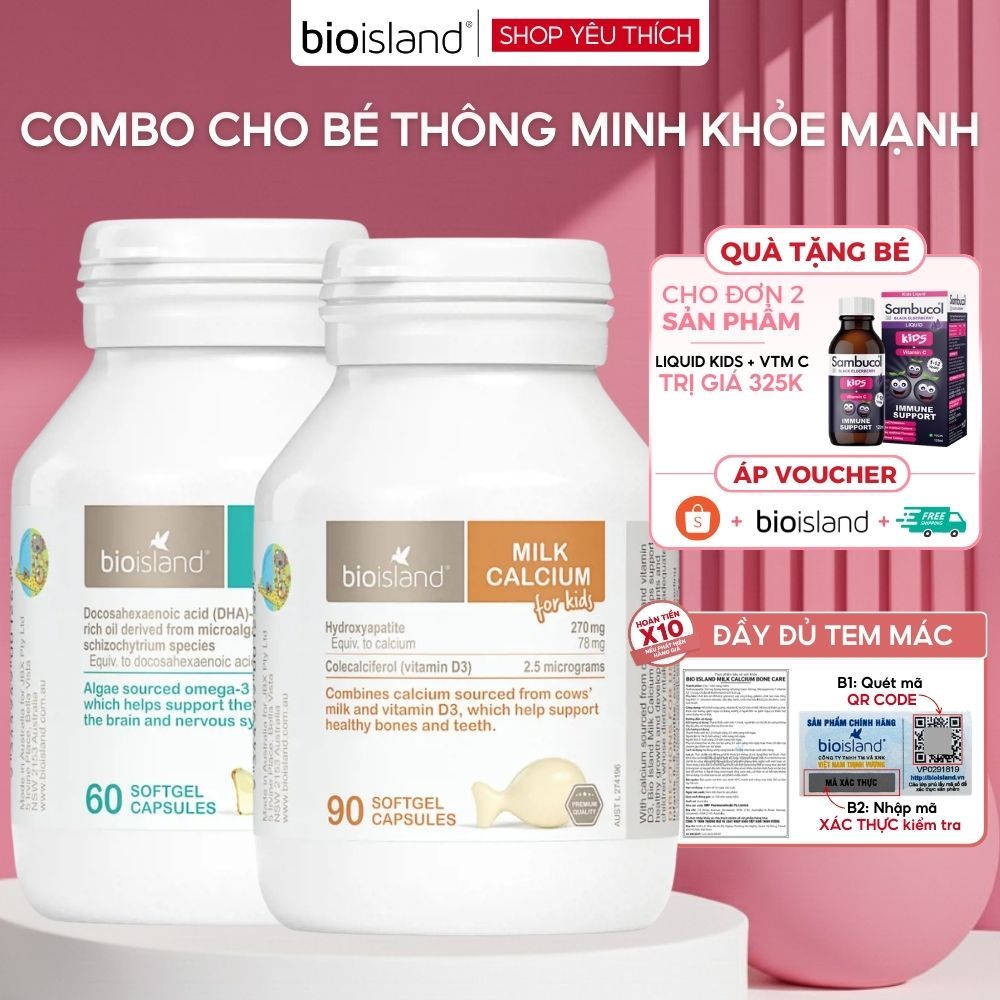 Combo viên uống DHA Bioisland và Canxi sữa Bioisland giúp bé phát triển ...