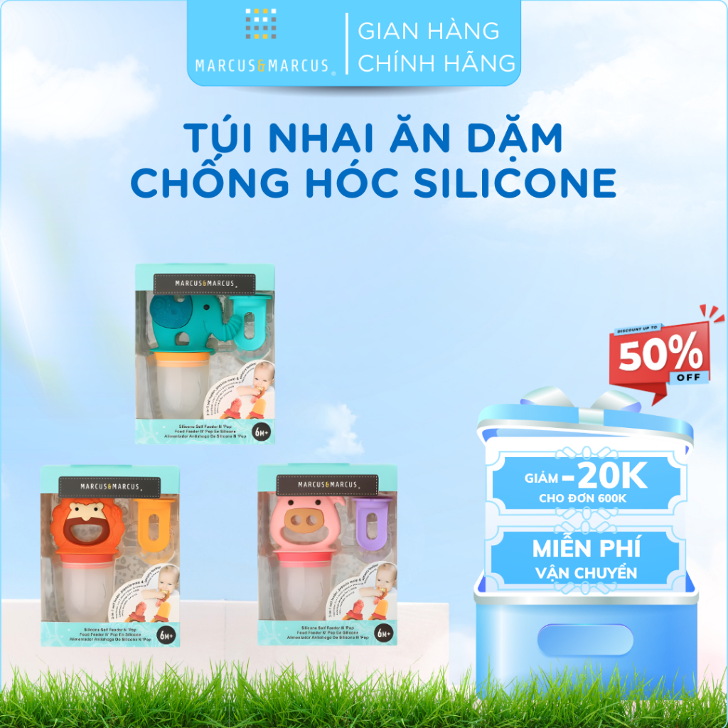 Túi Nhai Ăn Dặm Chống Hóc Silicon Kèm Gặm Nướu Và Nắp Làm Kem Marcus ...
