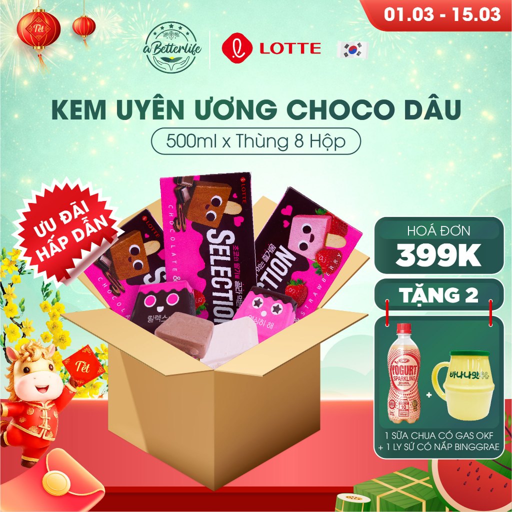 Thùng 8 hộp kem uyên ương choco dâu Hàn Quốc Lotte Selection Chocolate ...