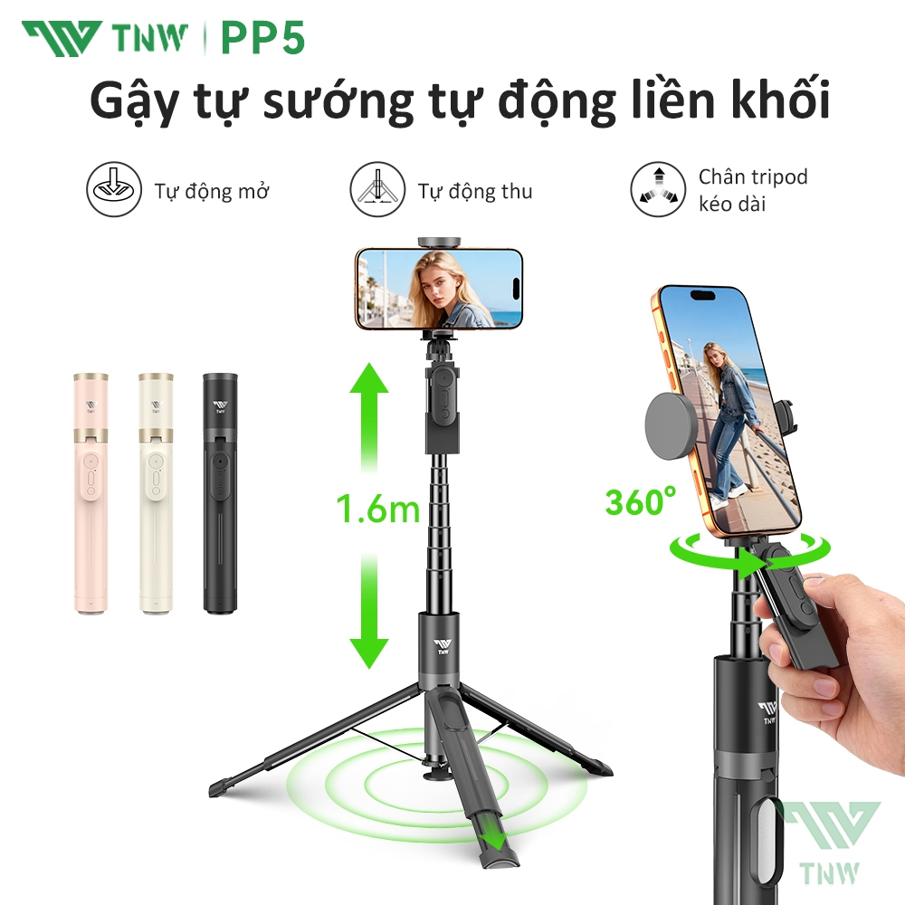 TNW PP5 Gậy chụp ảnh Selfie 3 chân 1.6M điều khiển từ xa trợ sáng cao ...
