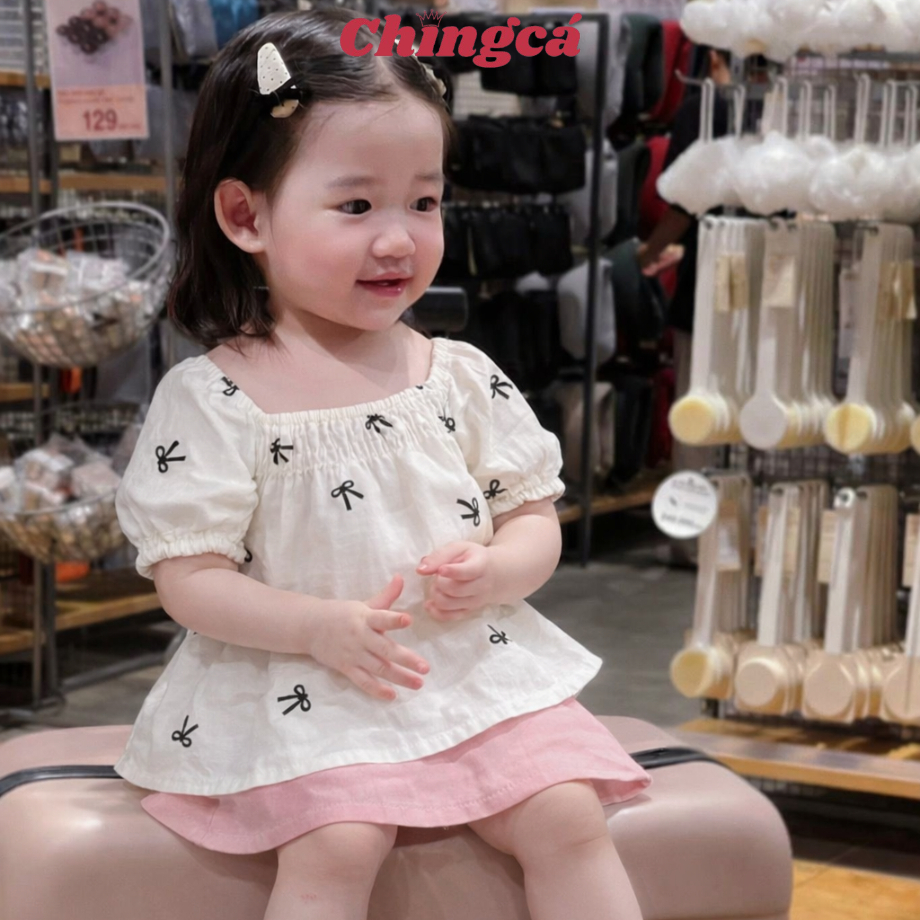 Combo áo bé gái, áo dáng babydoll tay bồng, áo bé gái chất liệu tơ đũi ...