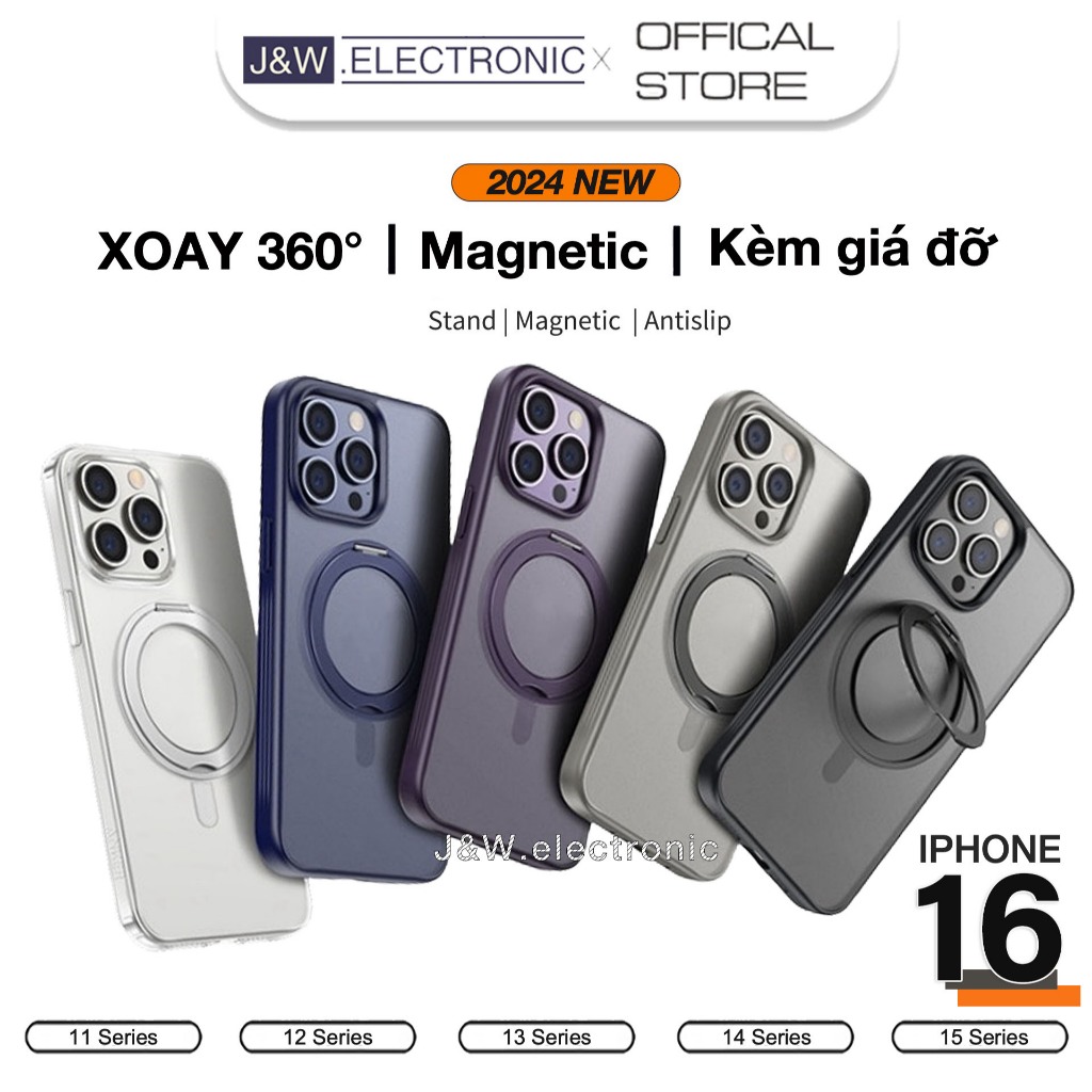 Ốp lưng từ tính iPhone kèm giá đỡ Xoay 360° trong suốt,mờ nhám hống dấu ...