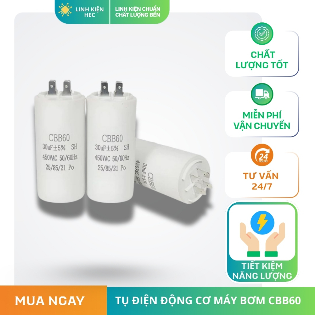 Tụ điện động cơ máy bơm nước CBB60 4uF-40uF 450V chuyên dụng chính hãng ...