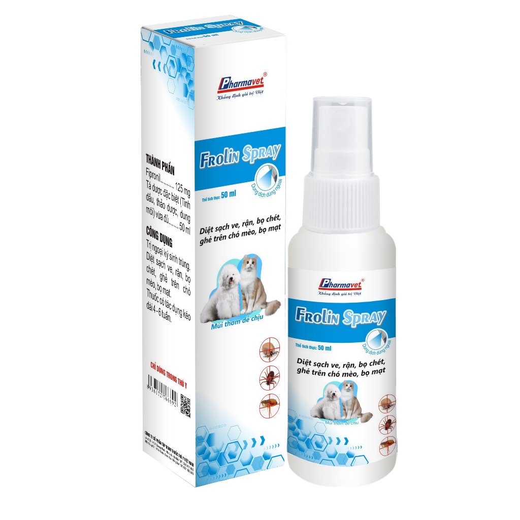 FROLIN SPRAY- Dung dich dùng ngoài, xử lý ve, dận, ghẻ, bọ chét, mò mạt ...