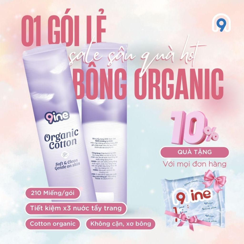 9INE BÔNG TẨY TRANG COTTON THUẦN SIÊU ÊM DỊU CHO DA NHẠY CẢM 1 Gói ...