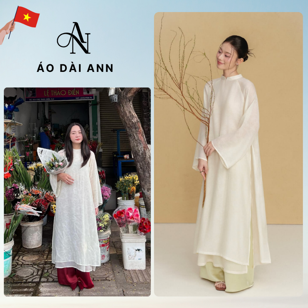 ANN - Áo Dài Cách Tân Thùy Mai Tông MÀU DA Thiết Kế 4 Tà Tay Dài, Chất ...