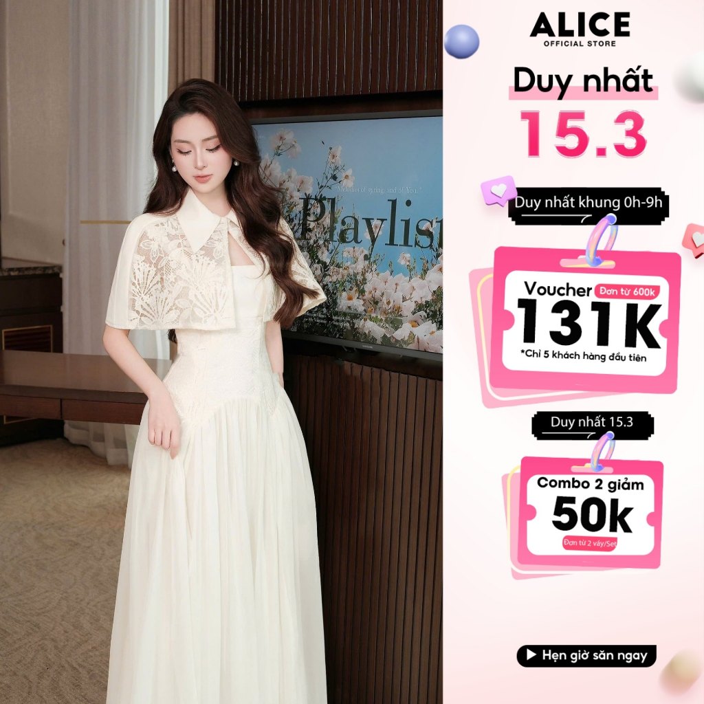 Set Váy Nữ Tiểu Thư Alice Cao Cấp, Đầm 2 Dây Dáng Maxi Xòe Bồng Phối Áo ...