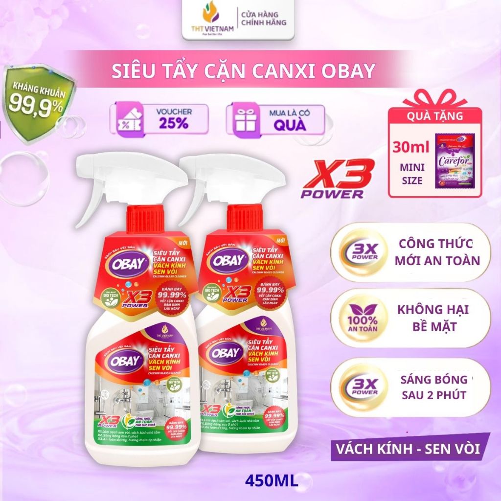 Xịt Tẩy Cặn Canxi Obay 450ml Xịt tẩy mảng bám cặn nhà Tắm Vách Kính Vòi ...