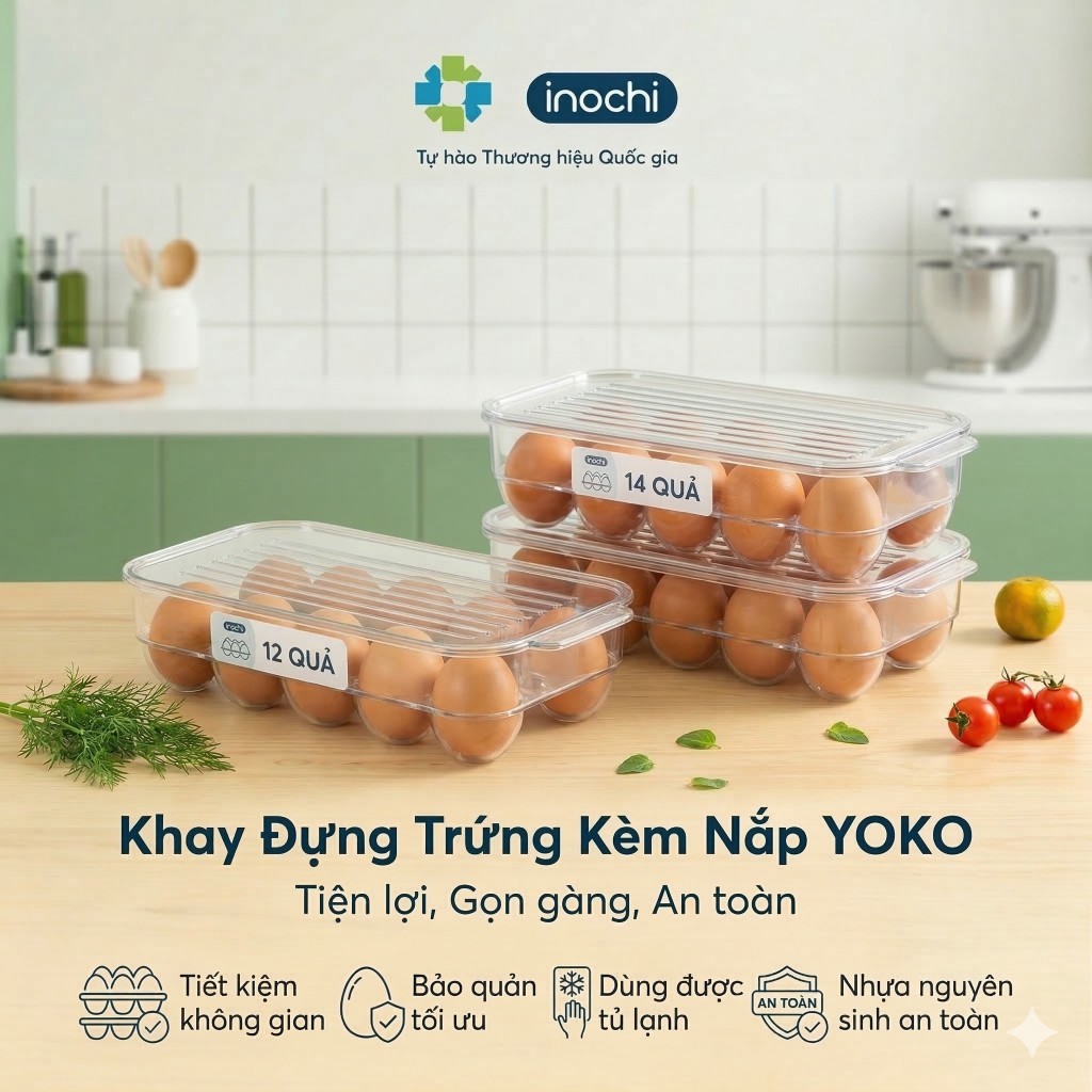 Khay đựng trứng kèm nắp đậy Inochi - Yoko bền đẹp, an toàn vệ sinh thực ...
