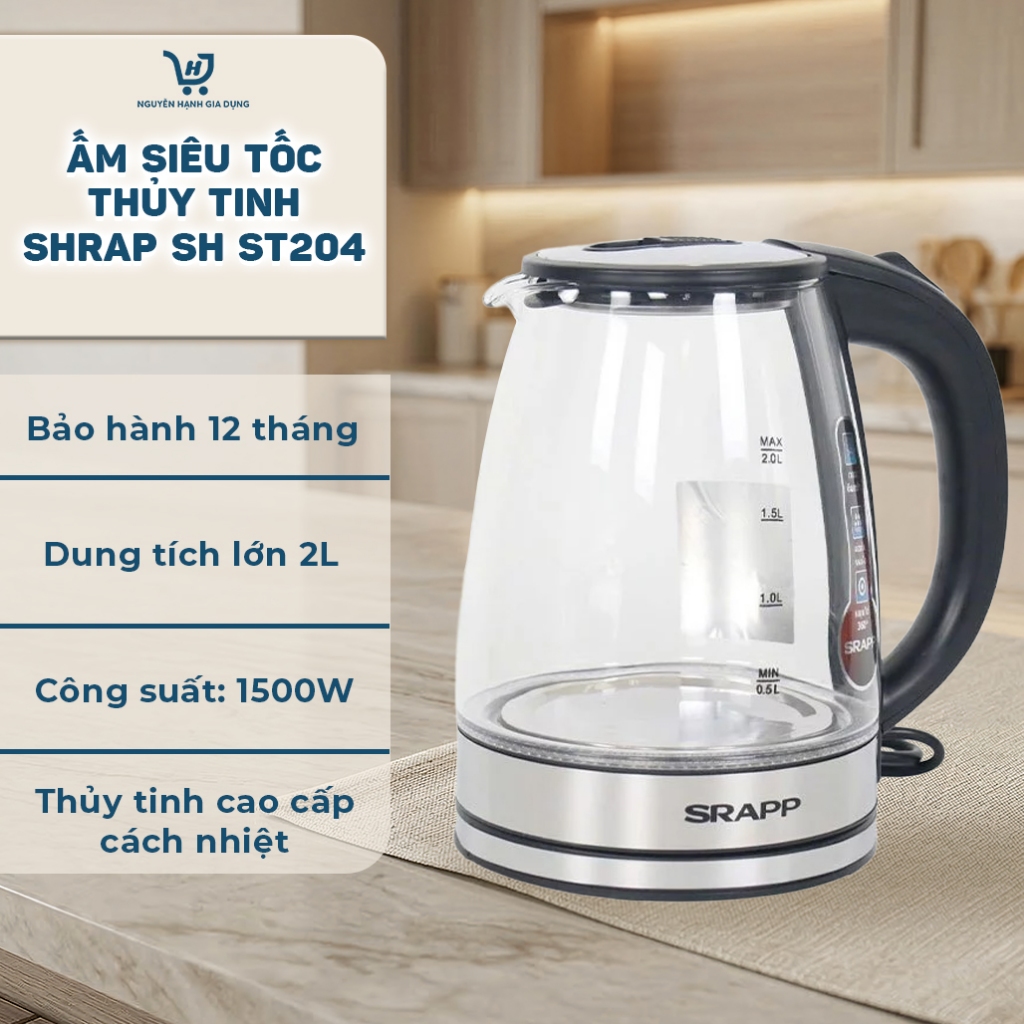 Ấm Siêu Tốc Thủy Tinh SHRAP SH ST204 – Trong Suốt Cao Cấp, Tự Ngắt An ...