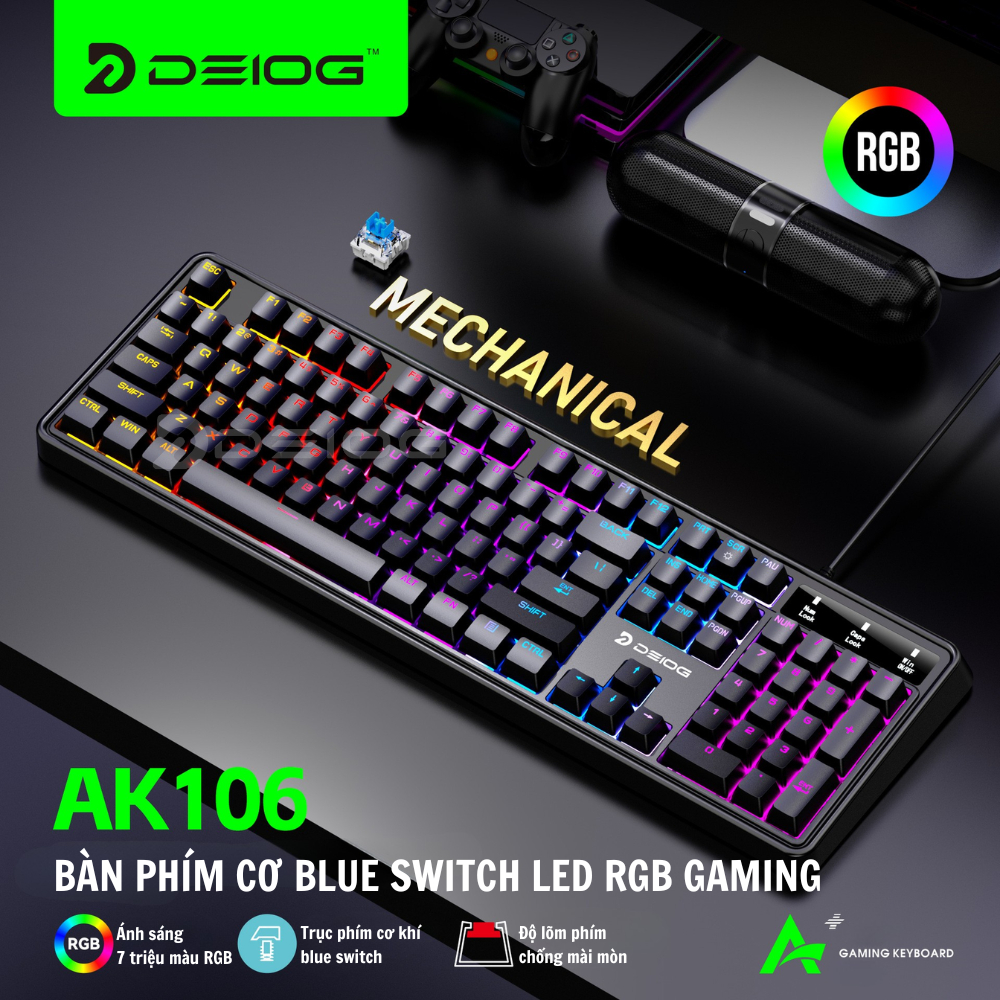 Bàn phím cơ DEIOG AK-106 chính hãng LED RGB Blue Switch 104 phím ...
