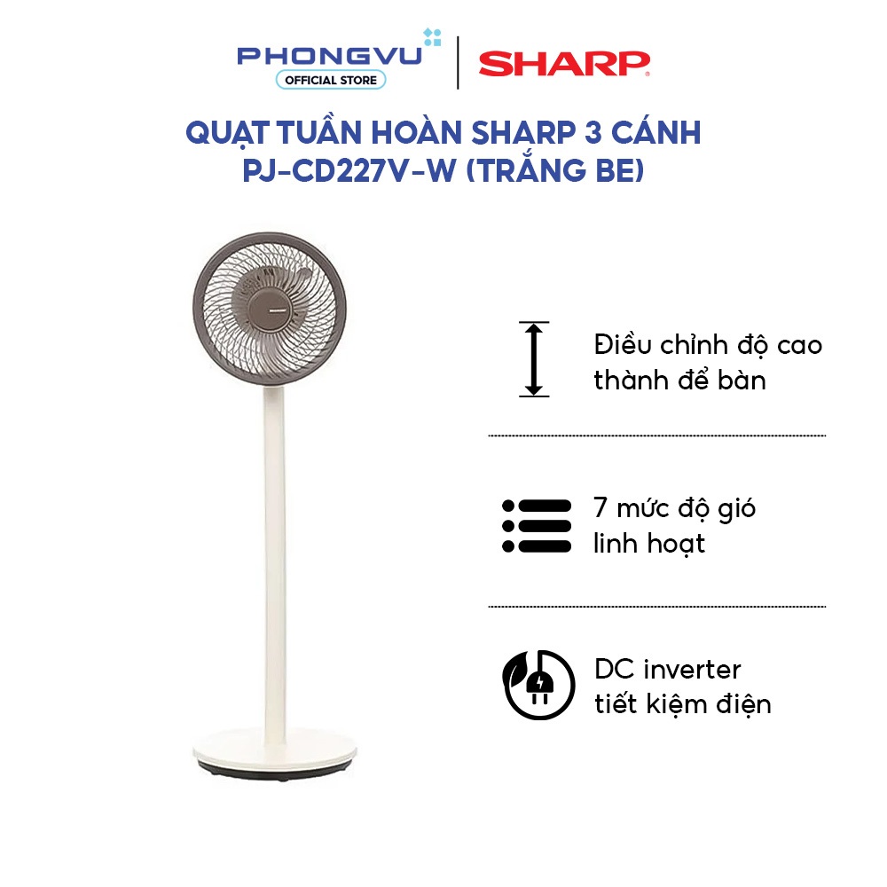 Quạt tuần hoàn Sharp PJ-CD227V-W - Giọng nói Tiếng Việt - DC Inverter ...